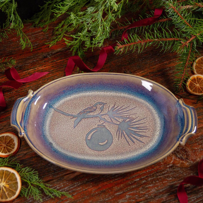 Oval Tray, Purple Chickadee w/ Ornament – Georgetown Pottery