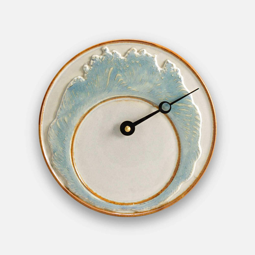 Tide Clock in Ivory Wave pattern handmade by Georgetown Pottery in Maine